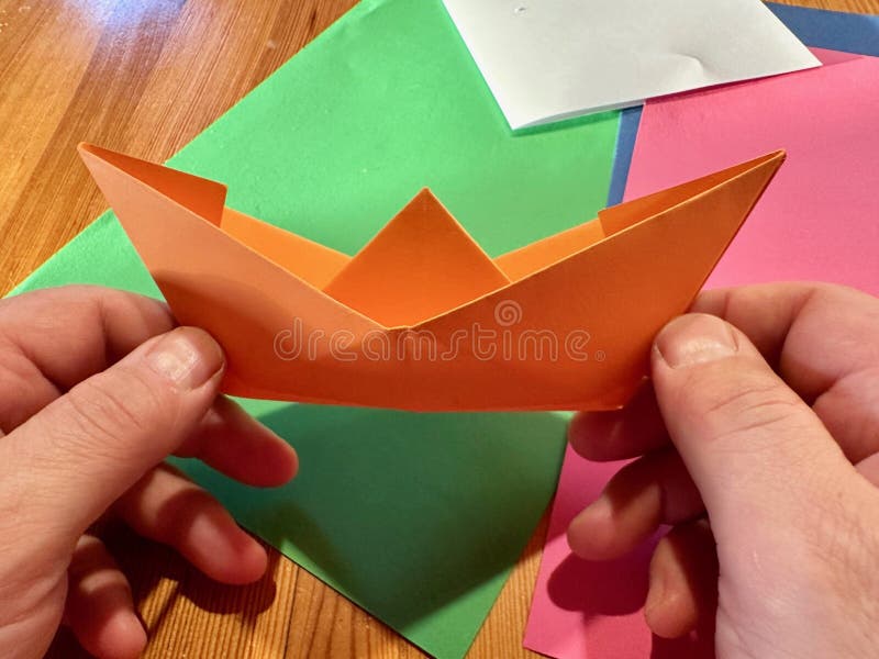 Paper Boat, Arigami Boat Made by Hand from Colored Paper Stock ...