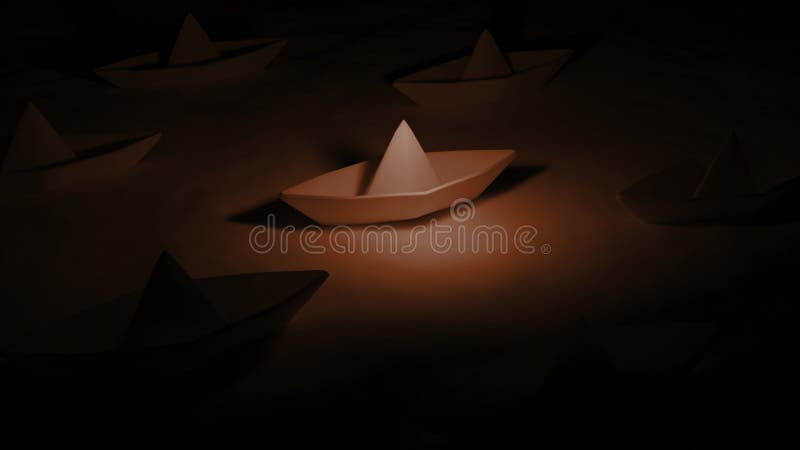 Paper Boat in Dark Space. Design. Paper Boats Stand on Water with ...