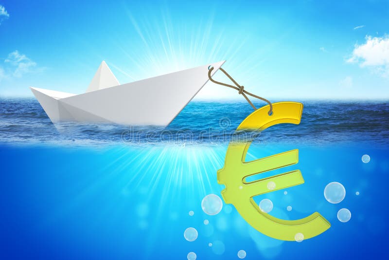 Paper boat with euro sign stock illustration. Illustration of ocean ...