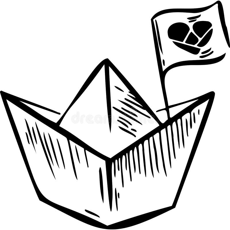 Paper Boat with a Flag on Which a Heart Sketch Vector Illustration ...