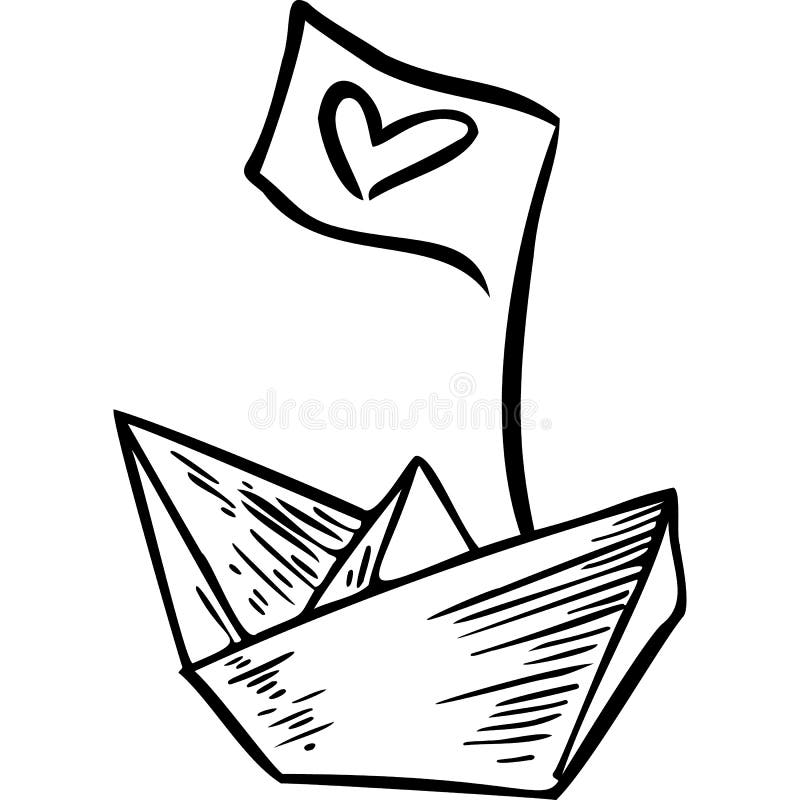 Paper Boat with a Flag on Which a Heart Sketch Vector Illustration ...