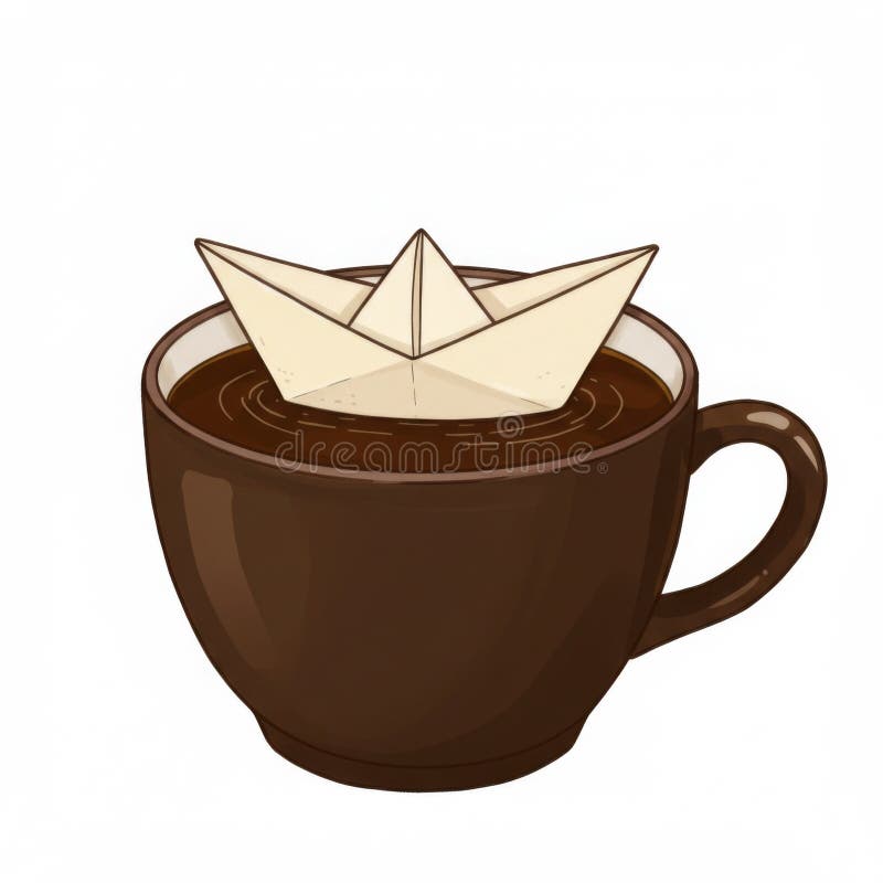 Paper Boat Floating in Brown Coffee Cup Stock Illustration ...