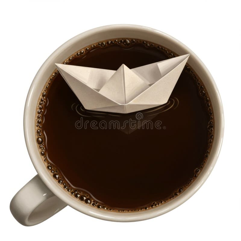 Paper Boat Floating in Coffee Cup Stock Illustration - Illustration of ...