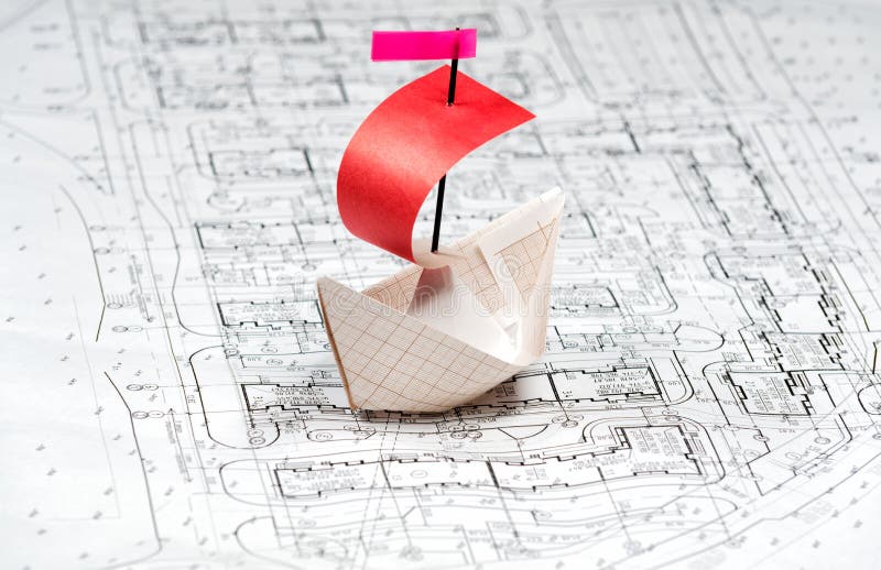 Paper Boat Floating on the Paper Waves Stock Image - Image of office ...