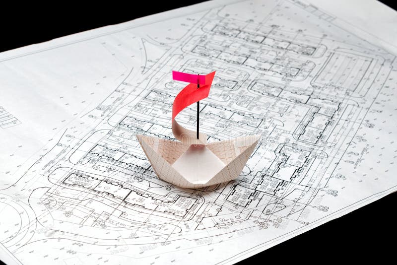 Paper Boat Floating on the Paper Waves Stock Photo - Image of business ...
