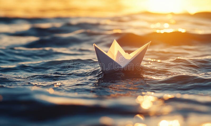 A Paper Boat is Floating on the Surface of the Water Stock Image ...