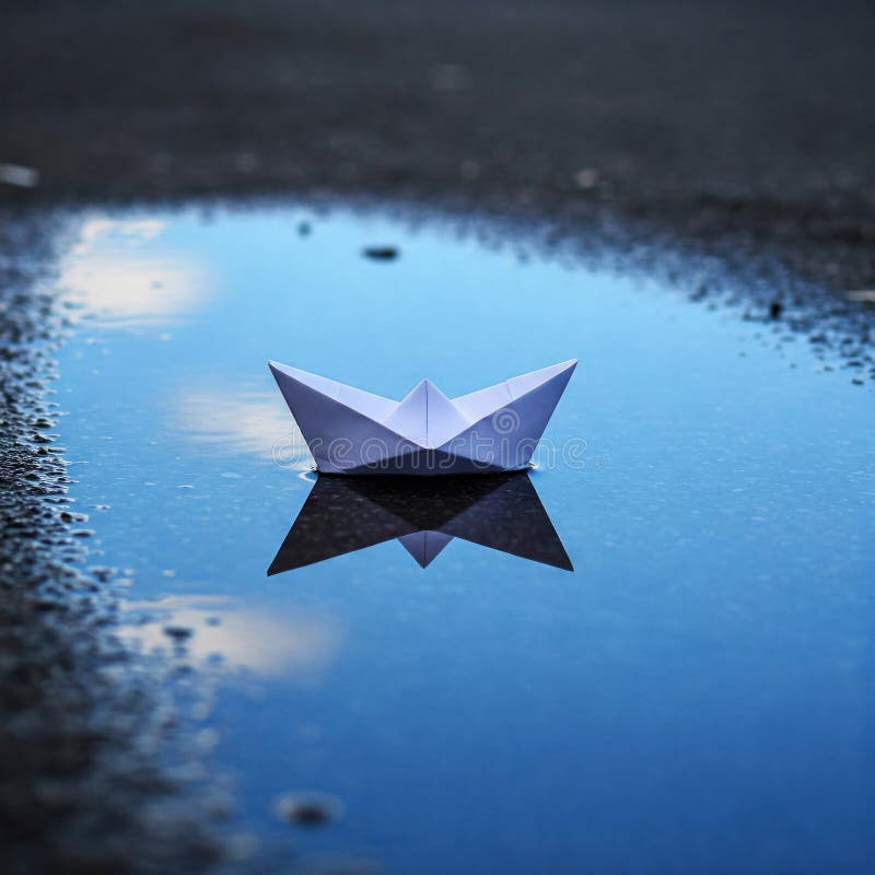 Paper Boat Floats Puddle Asphalt Stock Photos - Free & Royalty-Free ...