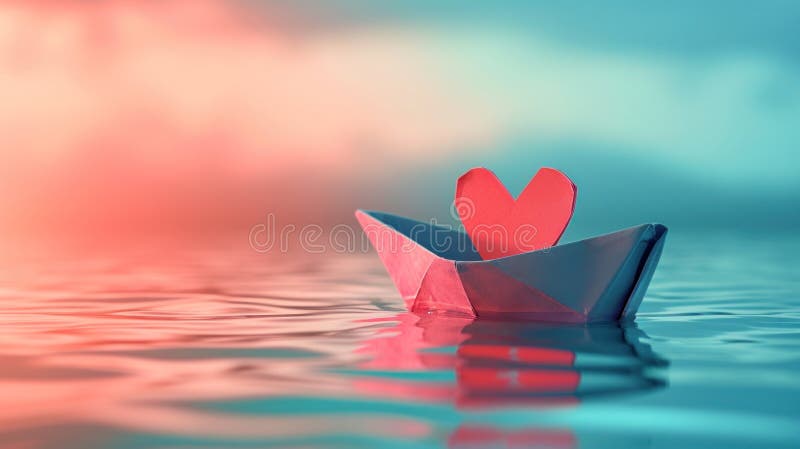 Paper Boat with Heart Shape Stock Image - Image of journey, paper ...