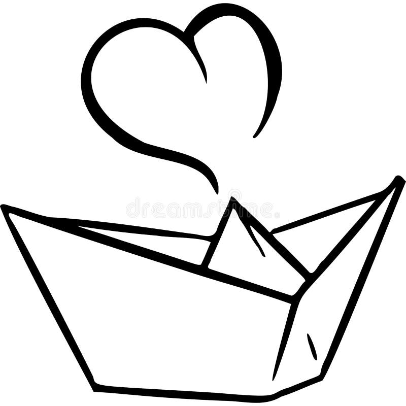 Paper Boat with a Heart Sketch Vector Illustration Stock Vector ...