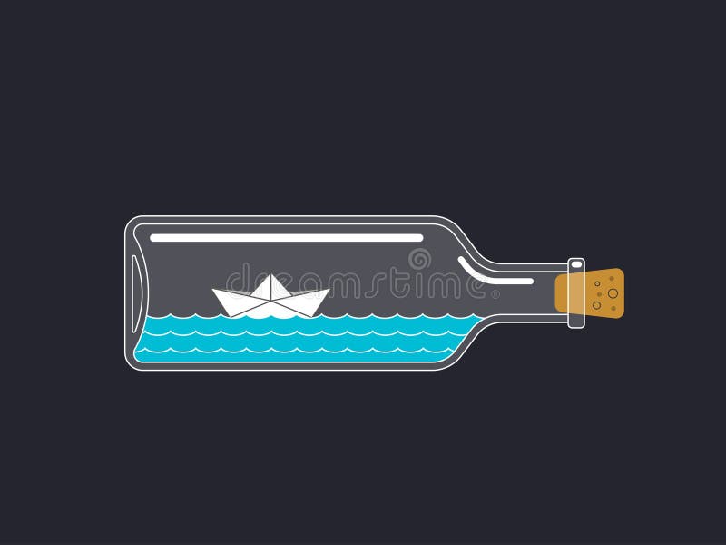 A Paper Boat Inside a Bottle. Isolated Vector Illustration Stock ...