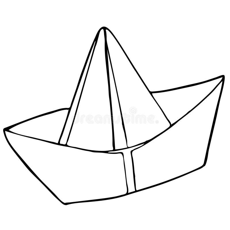 Paper Boat for Launching on a Stream in Spring, Coloring, Vector Black ...