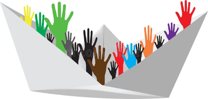 Paper Boat with Many Colored Hands- Stock Vector - Illustration of ...