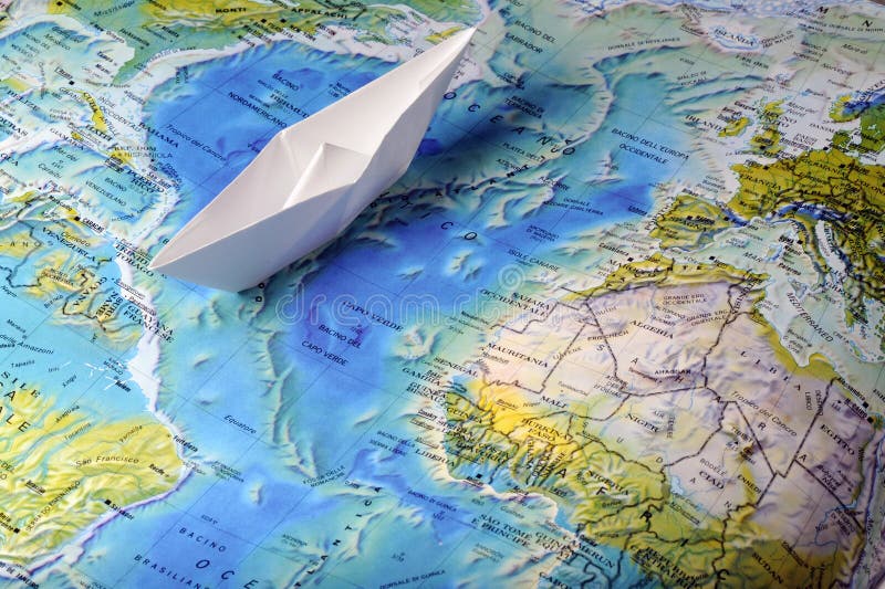 Paper Boat on a map stock image. Image of boat, land - 14880705