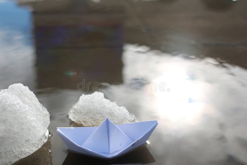 Paper boat in a pool stock photo. Image of creek, origami - 126879122