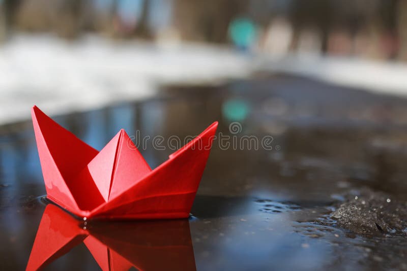 Paper boat in a pool stock image. Image of entertainment - 79105291