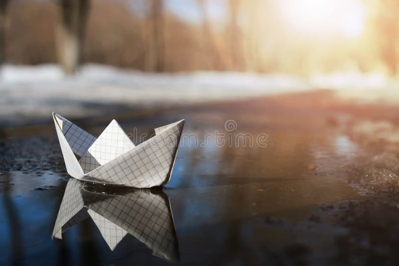 Paper Boat in a Pool Winter Stock Image - Image of navigation, closeup ...