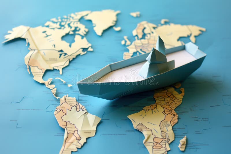 Paper Boat on the World Map Paper, Travel Concept Stock Illustration ...