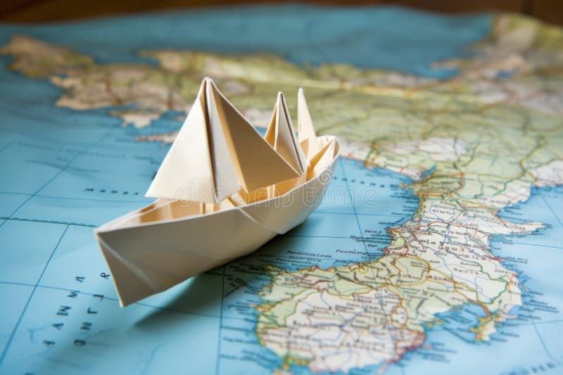 Paper Boat on the World Map Paper, Travel Concept Stock Illustration ...