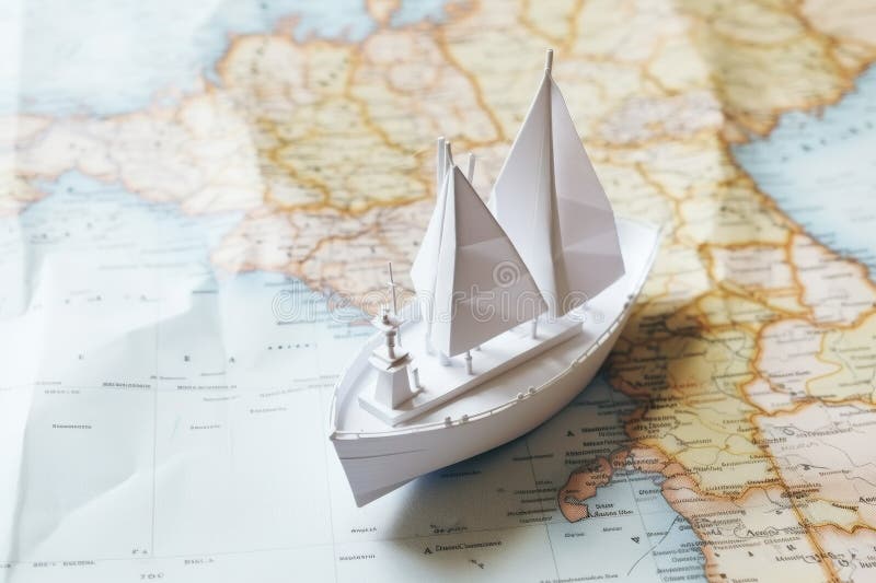 Paper Boat on the World Map Paper, Travel Concept Stock Illustration ...
