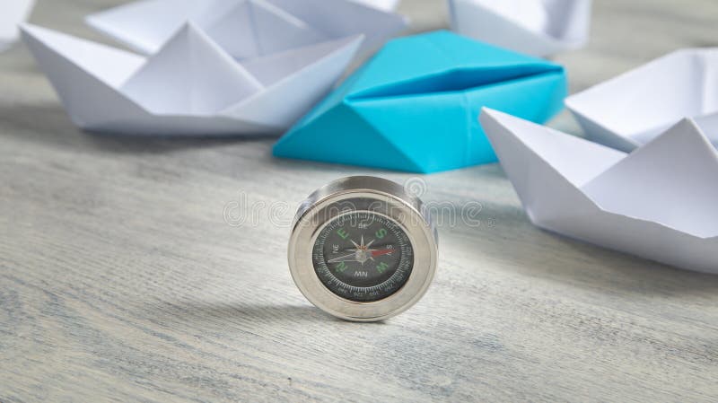 Paper Boats with a Compass. Business Concept Stock Image - Image of ...
