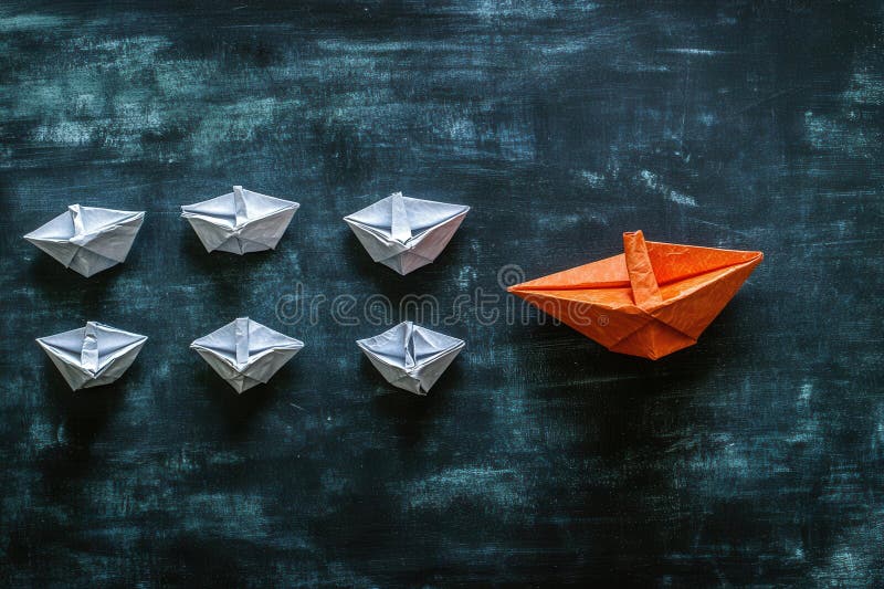 Paper Boats Displaying Leadership, and Stand Out from the Group Stock ...