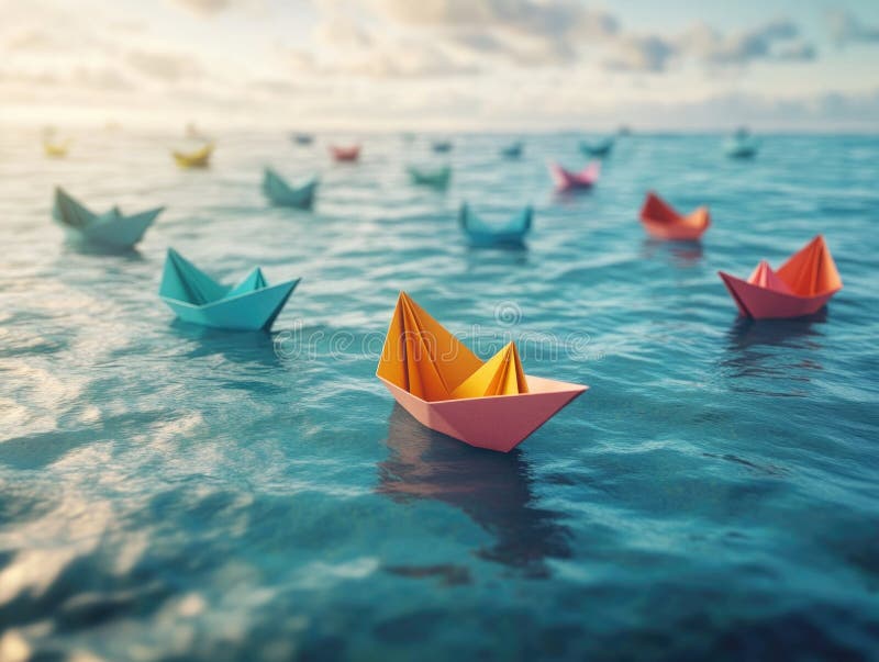 Paper Boats on Water stock photo. Image of paper, serene - 374233062