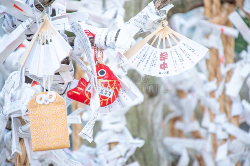Paper is Bound at the Pillars Inside the Japanese Temple. is a Belief ...
