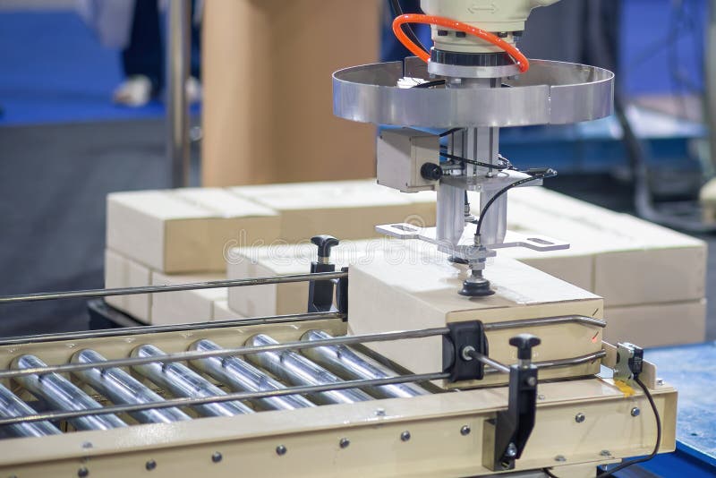 The Paper Box Container Handling Process by Robotic System Stock Image ...