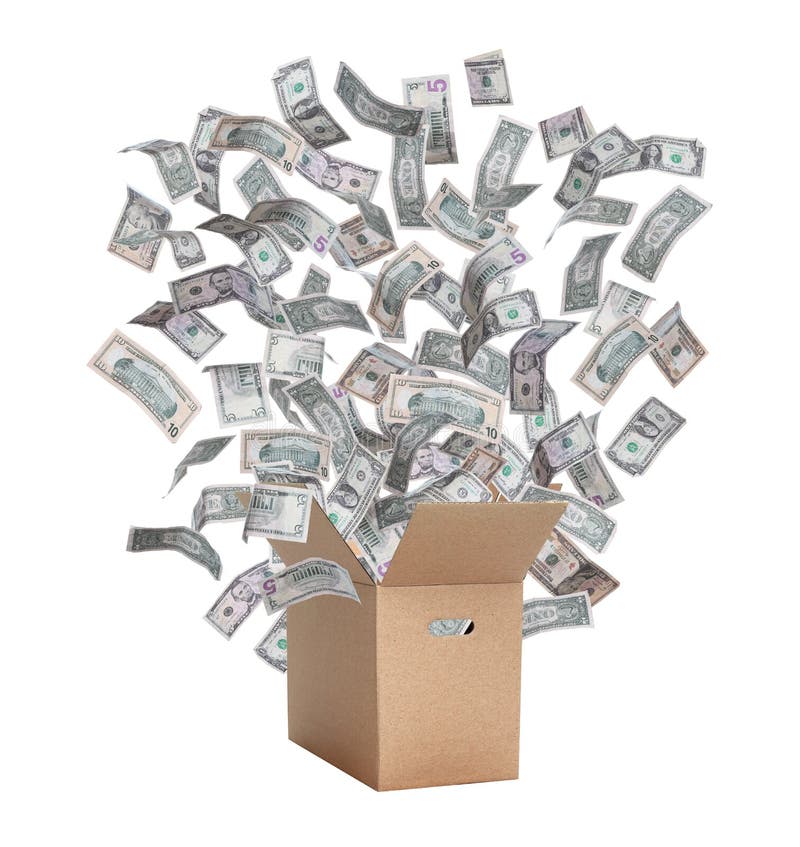 Paper Box with Flying Dollars Stock Image - Image of give, economy ...
