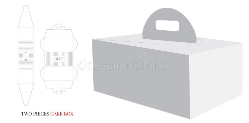 Cake Box with Handle Template, Vector with Die Cut Lines, Delivery Cake ...