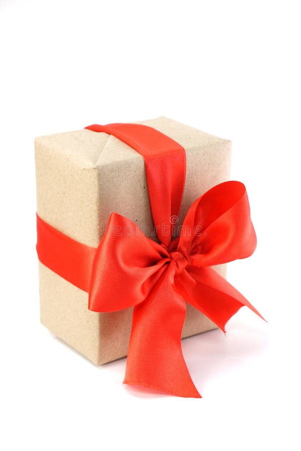 Paper Box with Red Ribbon on White Background Stock Image - Image of ...