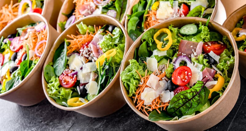 Paper Boxes with Pre-packaged Vegetable Salads Ready for Sale Stock ...