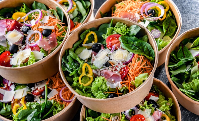 Paper Boxes with Pre-packaged Vegetable Salads Ready for Sale Stock ...