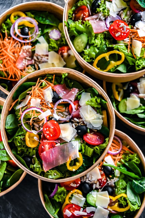 Paper Boxes with Pre-packaged Vegetable Salads Ready for Sale Stock ...