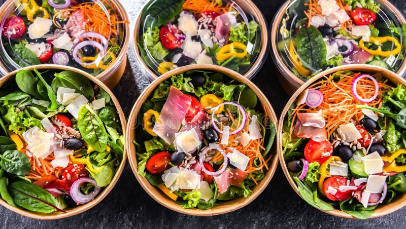 Paper Boxes with Pre-packaged Vegetable Salads Ready for Sale Stock ...