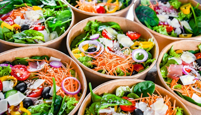 Paper Boxes with Pre-packaged Vegetable Salads Ready for Sale Stock ...