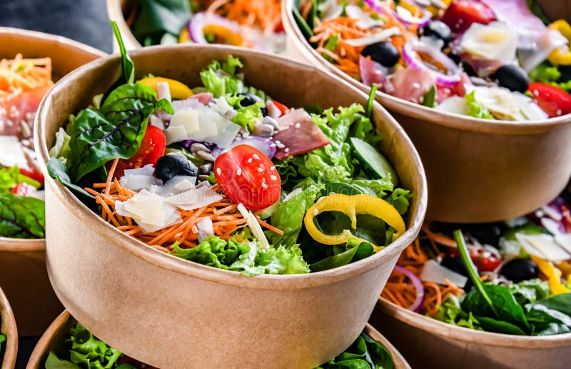 Paper Boxes with Pre-packaged Vegetable Salads Ready for Sale Stock ...