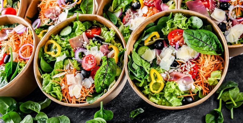 Paper Boxes with Pre-packaged Vegetable Salads Ready for Sale Stock ...