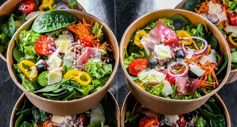 Paper Boxes with Pre-packaged Vegetable Salads Ready for Sale Stock ...