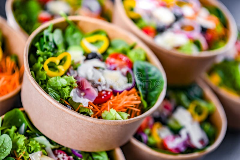 Paper Boxes with Pre-packaged Vegetable Salads Ready for Sale Stock ...