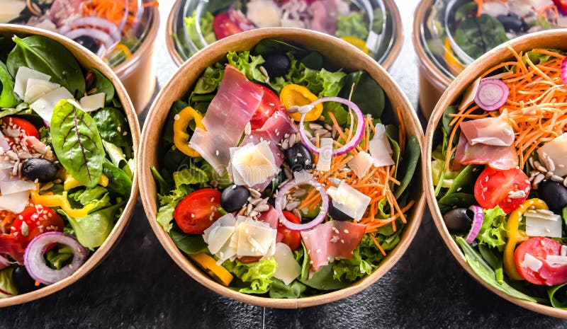 Paper Boxes with Pre-packaged Vegetable Salads Ready for Sale Stock ...