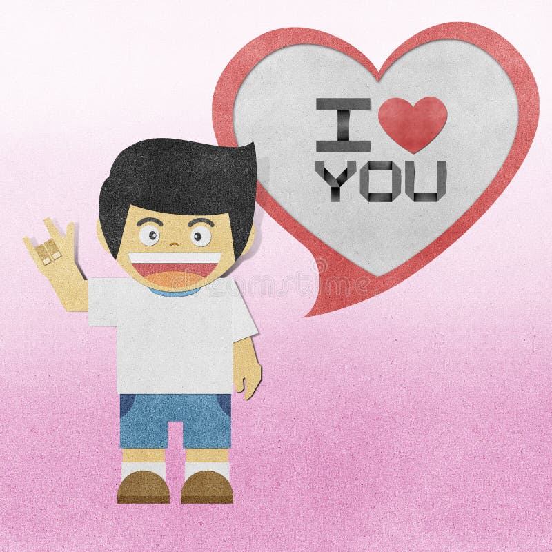 Paper Boy with Red Heart Recycled Paper Craft Stock Illustration ...