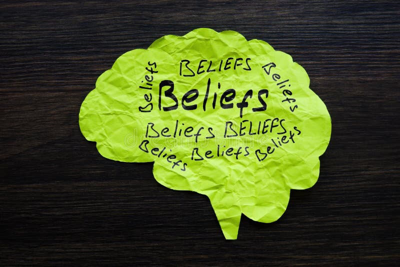 Paper Brain with Handwritten Words Beliefs. Bias Concept Stock Image ...