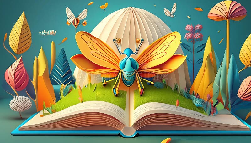 Open Book with Paper Cut Bug. Generative AI Stock Image - Image of ...
