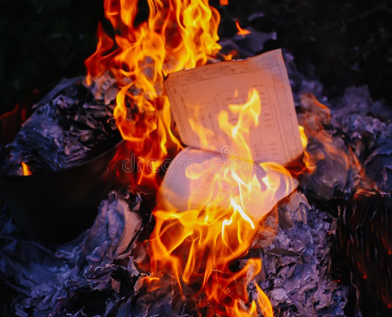 Paper Burning on Summer Grass Outdoors. Stock Photo - Image of actions ...