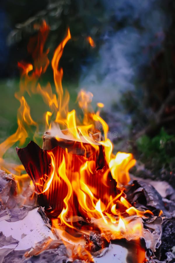 Paper burning outdoors stock image. Image of grass, closeup - 128590177
