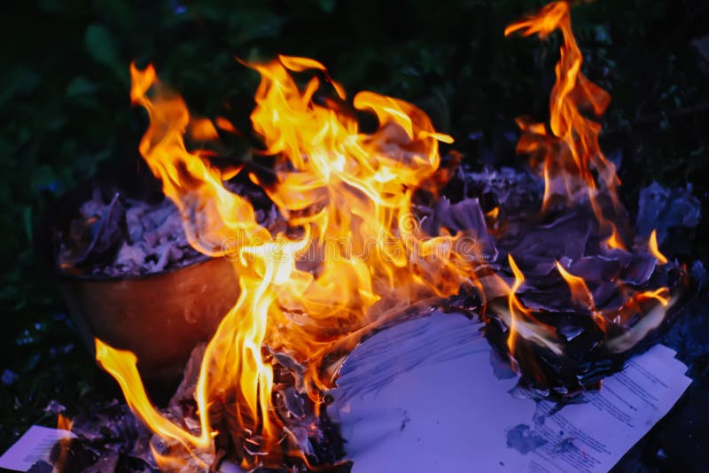 Paper burning outdoors stock image. Image of paper, outdoors - 128590087