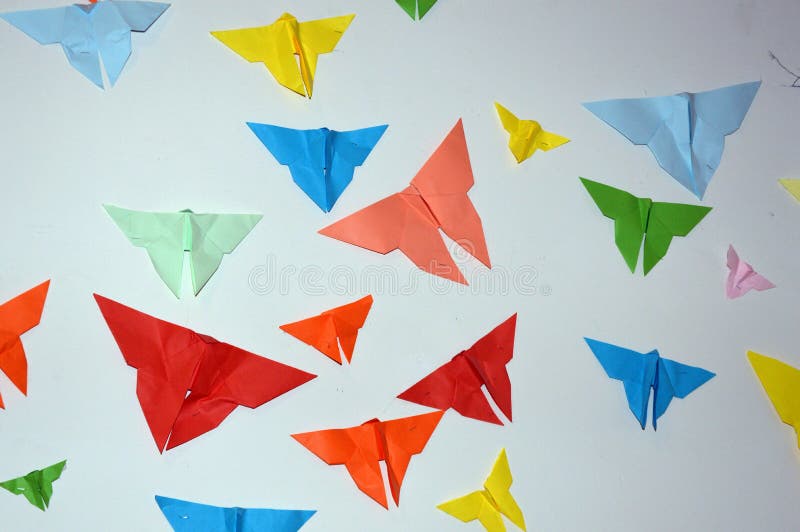Paper Butterflies on a White Wall Stock Image - Image of decorative ...