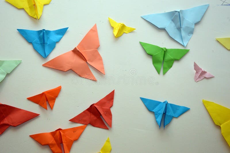 Paper Butterflies on a White Wall Stock Photo - Image of hobby ...
