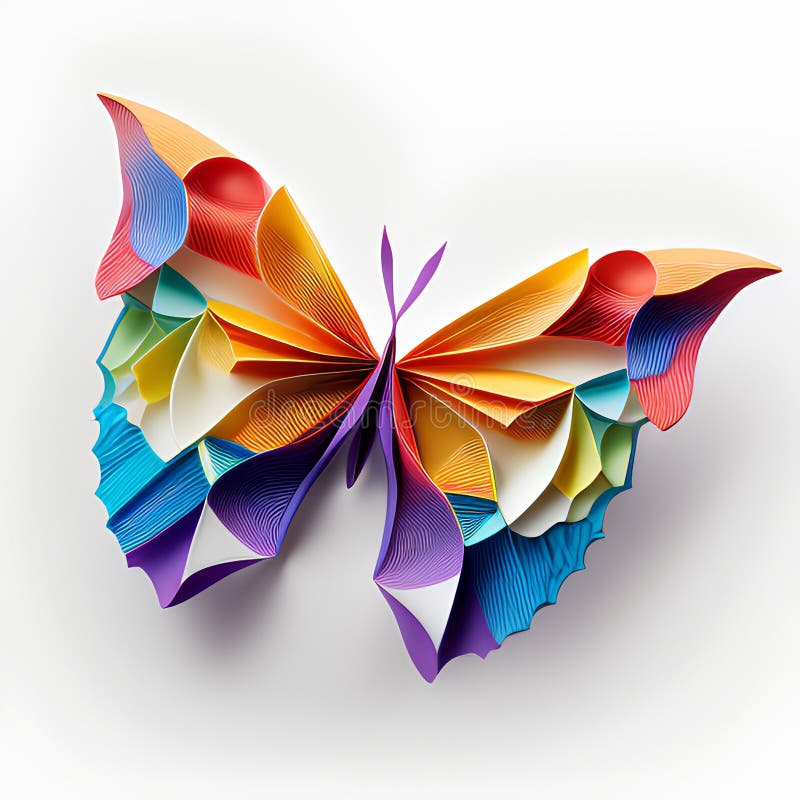 Paper Butterfly Made of Multicolored Paper. 3d Illustration Stock Photo ...
